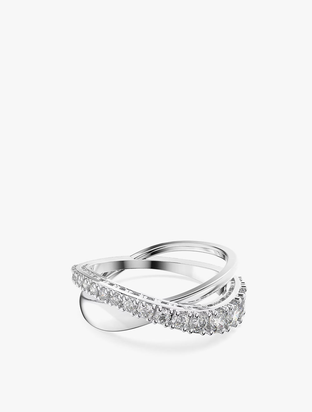 Twist Ring, White, Rhodium Plated - 55