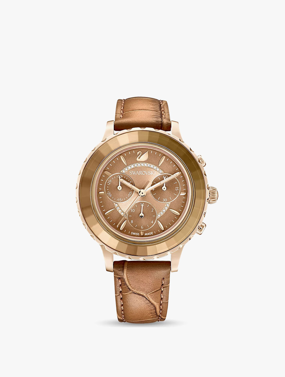 Octea Lux Chrono Watch, Leather Strap, Brown, Gold-Tone Finish